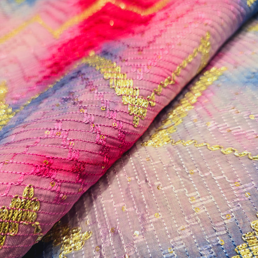 Silk with sequence design & Threadwork (Pink/Indigo) – Sansa - The ...
