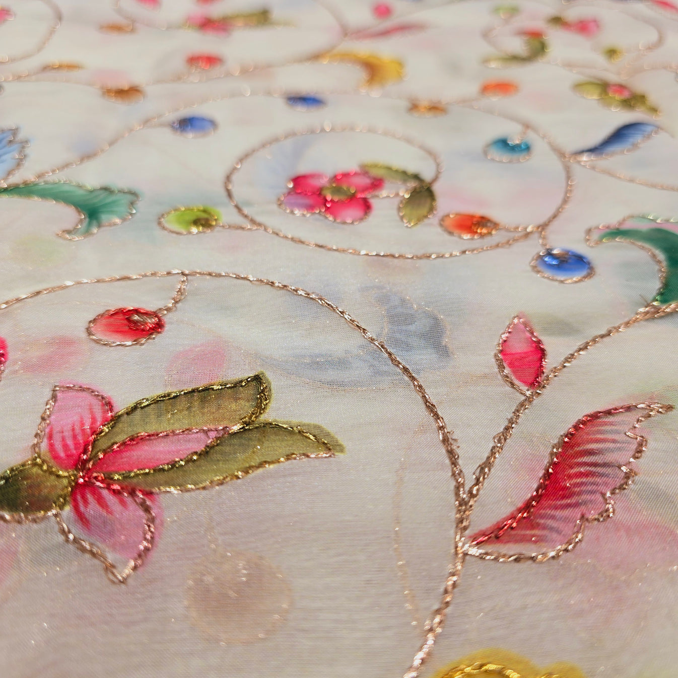 Organza Floral design with Aariwork (Mint) – Sansa - The Fabric Store